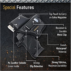 IWB Pistol Holster with Mag Pouch. Eco Leather Holsters for Glock 42/43 / 43X, SIG P365 / P938 W/Compact Laser w/Mag (Right). Universal Pistol Holster by Houston