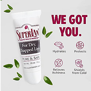 Organic Lanolin Lip Balm For Dry, Cracked, Chapped Lips By Superlan- Natural Lip Moisturizer With Ultra-Pure Medical Grade Lanolin & Jojoba Oil- Kosher Chapstick for Men Women & Children, 0.35oz (10g)