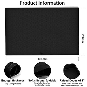 Under Sink Mat, 34" x 22" Under Sink Mats for Kitchen Waterproof, Extra Thick Non-Slip Silicone Under Sink Liner Drip Tray, Sink Cabinet Protector Mats for Kitchen and Bathroom, Easy to Clean (Black)