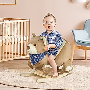 Qaba Kids Ride-On Rocking Horse Toy Bear Style Rocker with Fun Music & Soft Plush Fabric for Children 18-36 Months