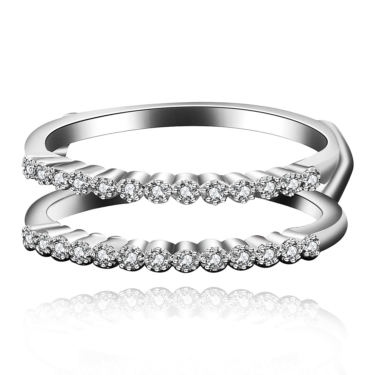 Uloveido Women's Round Cut Lab Created White Diamond Anniversary Enhancer Ring Double Eternity Wedding Band Enhancer Guard Y503 (size 8)