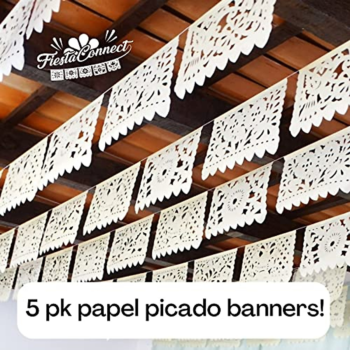 Cream Papel Picado Banners, Mexican tissue papel picado, Neutral weddings/fiesta party decorations, Off white Mexican cut out garland made from tissue paper, Pre-assembled on string for easy hanging ws001
