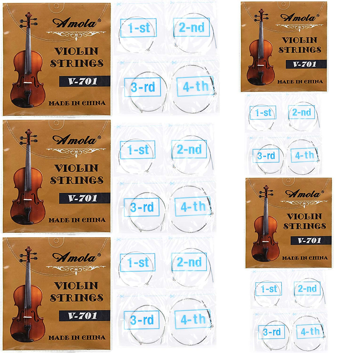 5 Sets Replacement Stainless Steel 3/4 4/4 Size Fiddle String Violin Strings E A D G