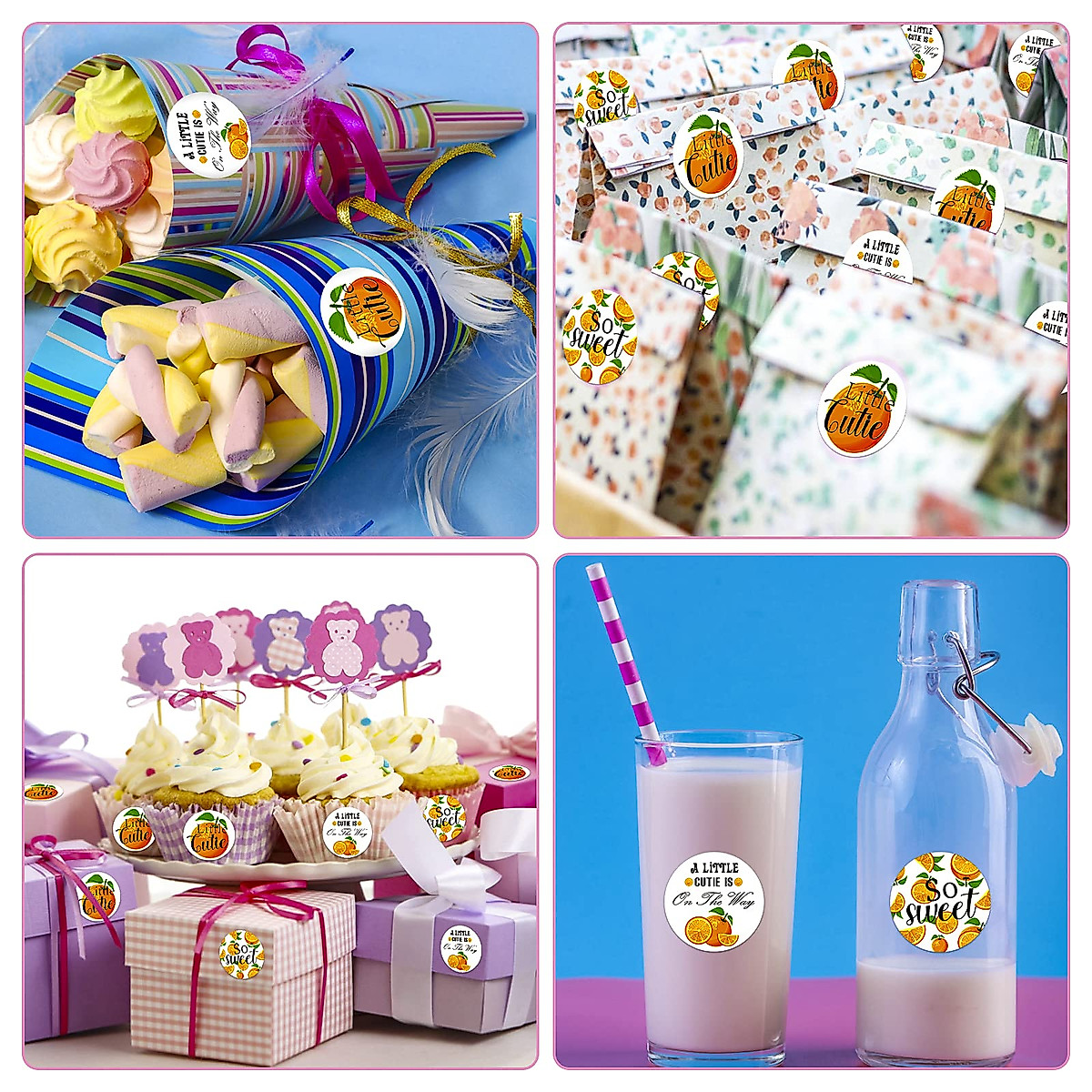 XJF Little Cutie Baby Shower Label Stickers,36pcs Baby Shower Stickers,1.5In Orange Baby Shower Stickers,Little Cutie Gift Wrap for Envelope Seals Boxes Baby Shower Party Favor, TZ LP CZ 1