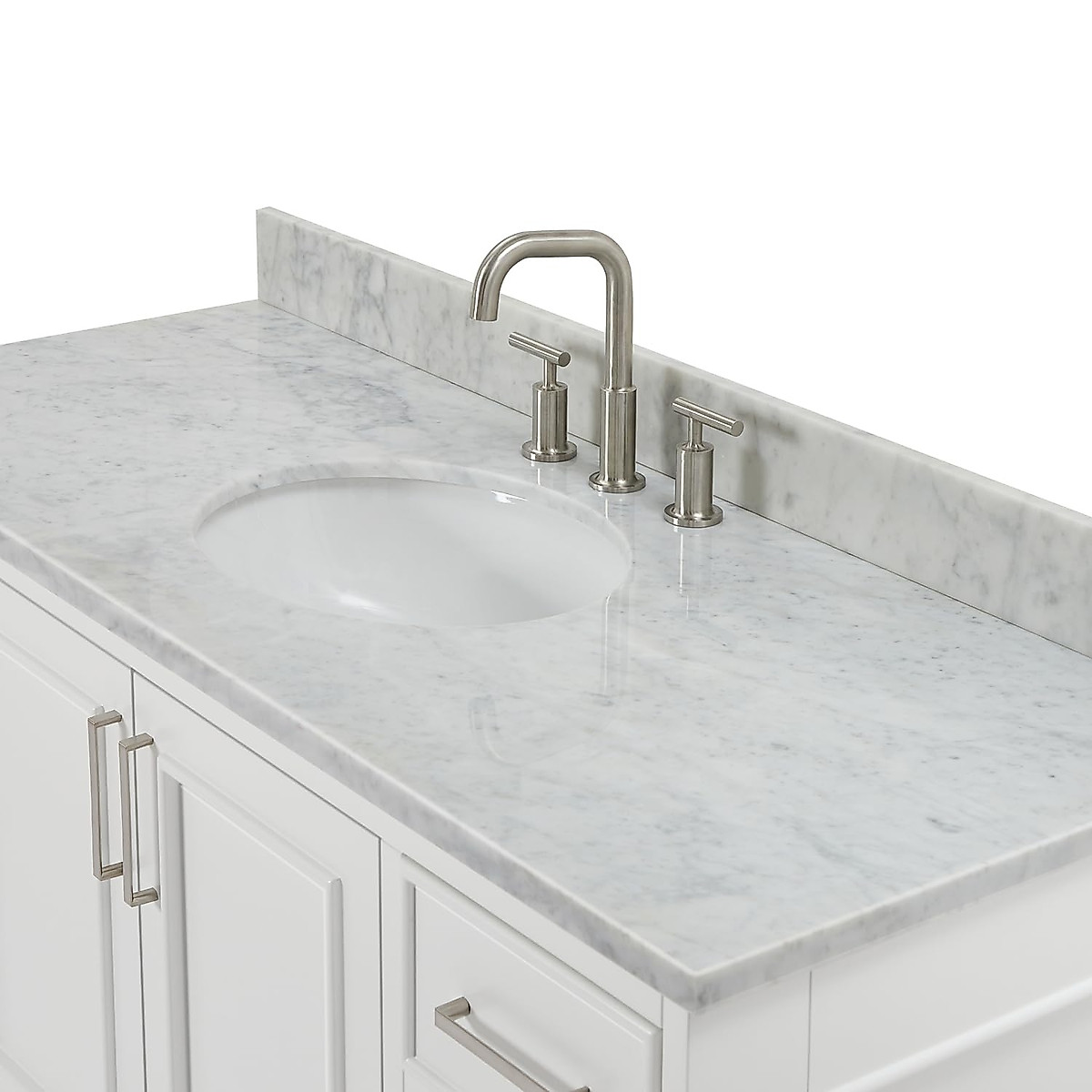 ARIEL Stafford 55 Inch Single Oval Sink Vanity with Carrara White Marble Countertop W/0.75" Edge in White