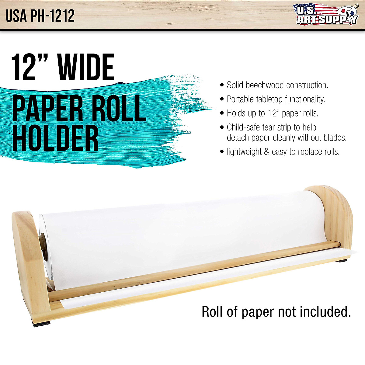 US Art Supply 12 inch Wooden Tabletop Easel Paper Roll Holder & Dispenser