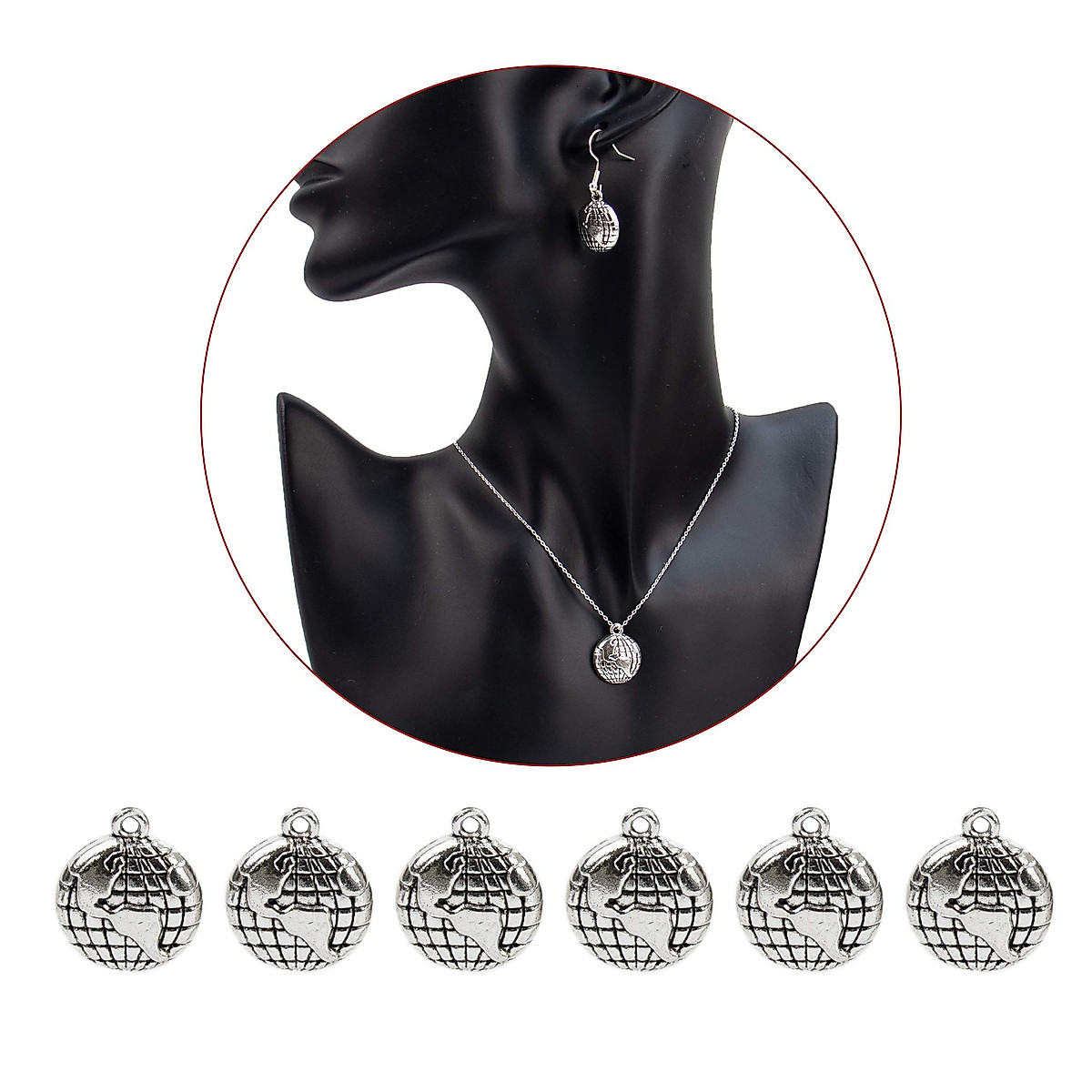 AUEAR, 100 Pack Globe Charms Silver Earth Globe Charms Alloy Golbe Pendant for Jewelry Making Bracelet Necklace Pendant Supplies