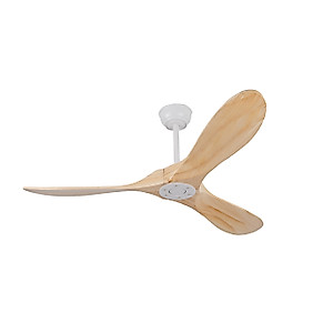 Ceversa 52 Inch Solid Wood Ceiling Fan No Light Remote Control,Outdoor Curved Real Wood Ceiling Fan Without Light 3 Blades Natural Wood Craftmade Quiet for Patio Farmhouse Living Room Bedroom Office