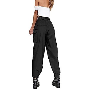 guyueqiqin Women's Cargo Pants, Casual Outdoor Solid Color Elastic High Waisted Baggy Jogger Workout Pants with Pockets(M,Black)