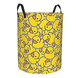 Gbuzozie 62L Round Laundry Hamper Cute Rubber Ducky Storage Basket Waterproof Coating Yellow Cartoon Ducks Organizer Bin For Nursery Clothes Toys