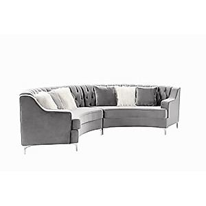Melpomene Modern Velvet Curved Sofa, Symmetrical Modular Semi Circular Sofa with 6 Pillows(Tufted,Grey)