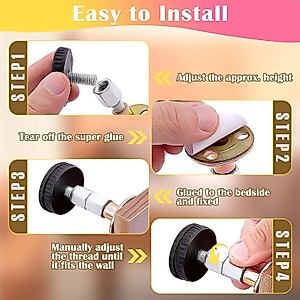 CACASO 4PCS Headboard Stoppers for Wall,Adjustable Threaded Bed Frame Anti-Shake Tool,Prevent Loosening Anti-Shake Bedside Fixer,Telescopic Support Stabilizer Headboard Stabilizer for Bed,Room Wall