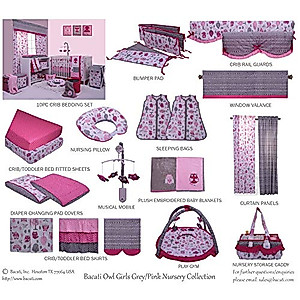 Bacati Owls Girls Cotton Activity Gym with Mat, Pink/Grey