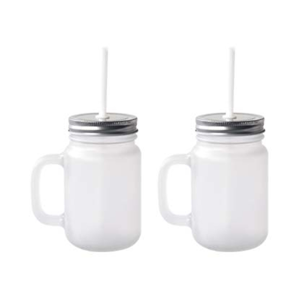 Mason Blank Sublimation Frosted Glass Jar Mugs 430ml with Glass Handles and Straw Drinking Heat Press Dye Thermal Transfer 2 pieces