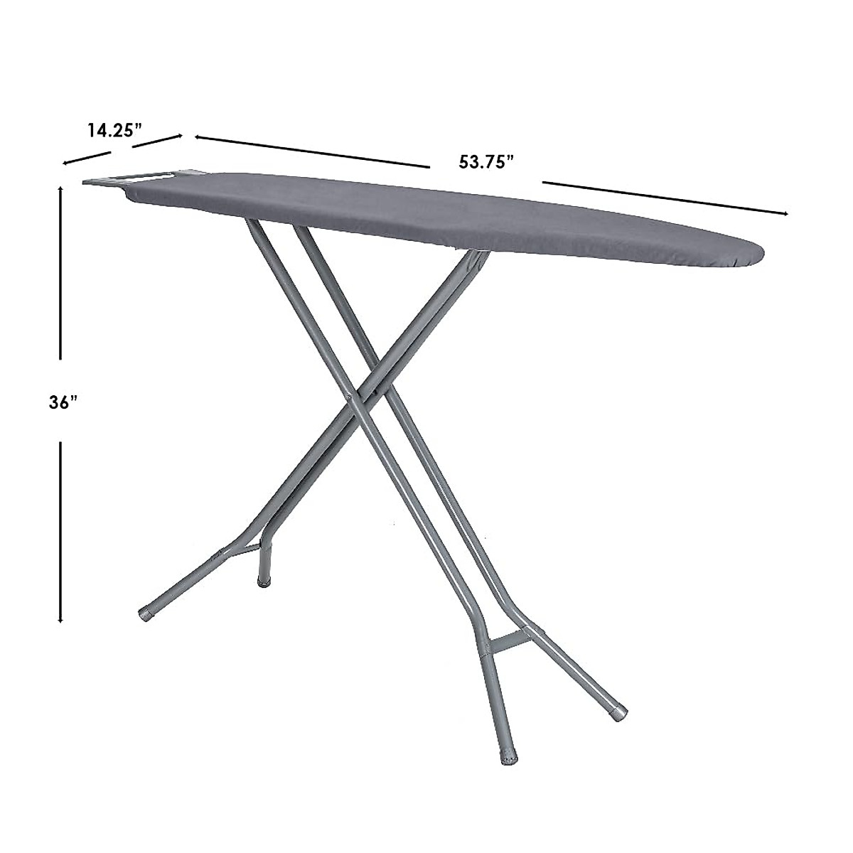 Ironing Board Full Size; Made in USA by Seymour Home Products (Solid Grey). Includes Iron Rest, Cover & Pad | All-Steel Frame, 4 Heavy Duty Legs for Extra Support | Diamond Cut Mesh Top; Steam Flow