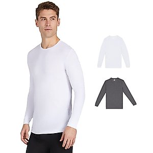 32 DEGREES Men's 2-Pack Performance Lightweight Thermal Baselayer Crewneck Long Sleeve Shirt Top | Moisture Wicking | Anti Odor, WHITE/CHARCOAL HEATHER, X-Large