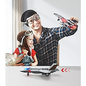 Geyiie Airplane Toys for Kids, Army Fighter Jet Diecast Plane Toys Helicopter for Boys Grils, Pull Back Airplanes with Light, Air Transport Toy Bomber Outdoor Gifts for Toddler Age 3-8 Gifts