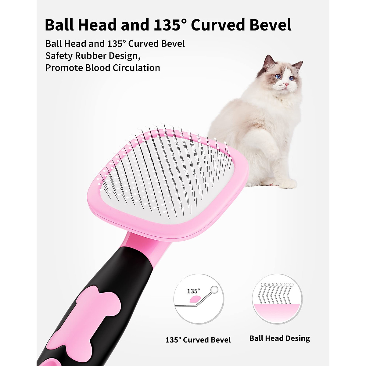 Glendan Dog Brush & Cat Brush- Slicker Pet Grooming Brush- Shedding Grooming Tools(Pink)
