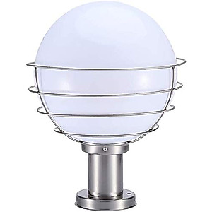 Bwldma Outdoor Waterproof Ball E27 Post Lamp Modern Simple Round Spherical Column Headlights Stainless Steel Home Garden Bulb Landscape Pillar Light (Size : 20 30cm) (Size : 20cm)