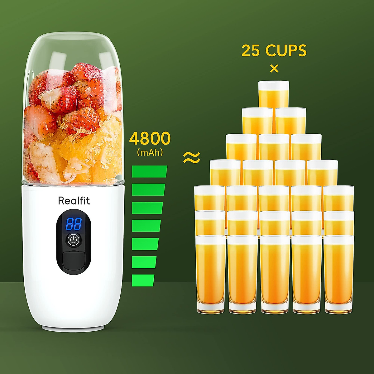 Portable Blender, Realfit 17 Oz Personal Small Blender Bottle with 4800mAh for Shakes and Smoothies, USB Rechargeable Mini Blender for Kitchen and Travel