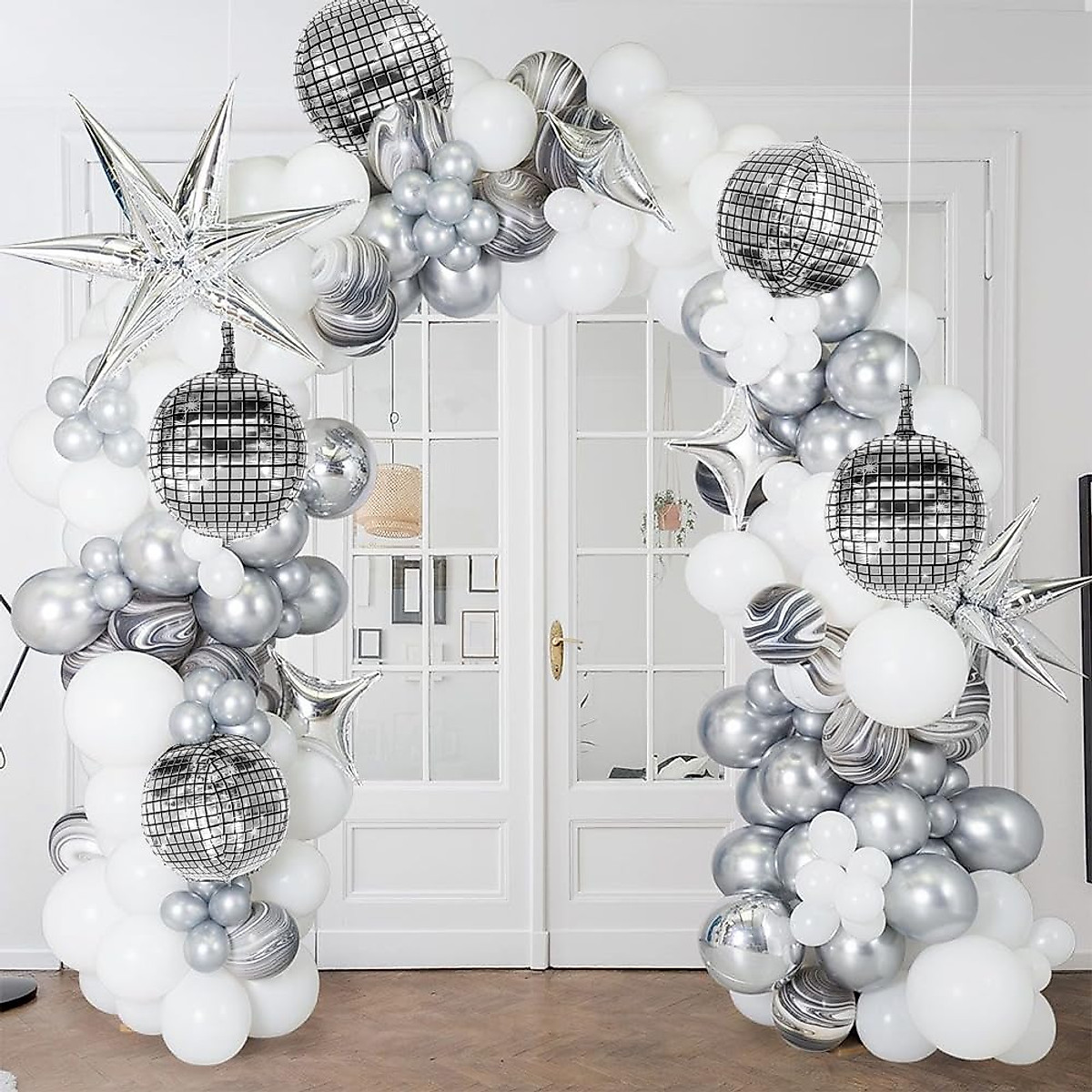Silver Star Balloons 6 Star Foil Mylar Balloons Cone Spike Explosion Star Balloons 22 Inch Large Starburst Balloons Party Decorations for Christmas Birthday Party Bachelorette Party Disco Party