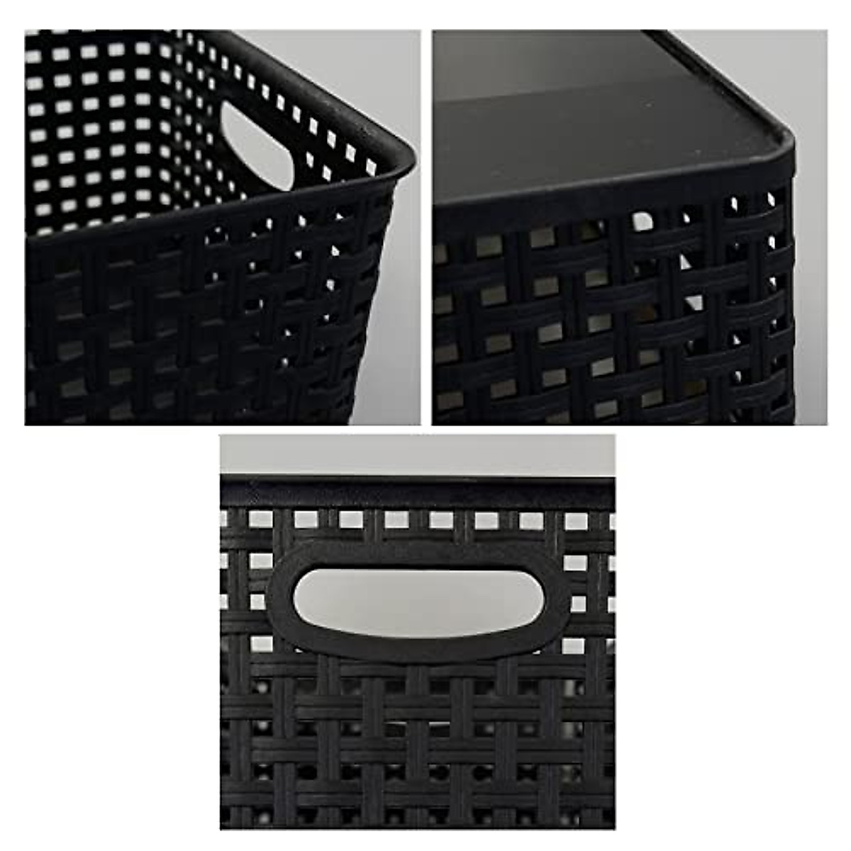 Asking 4-Pack Plastic Weave Storage Basket, Black
