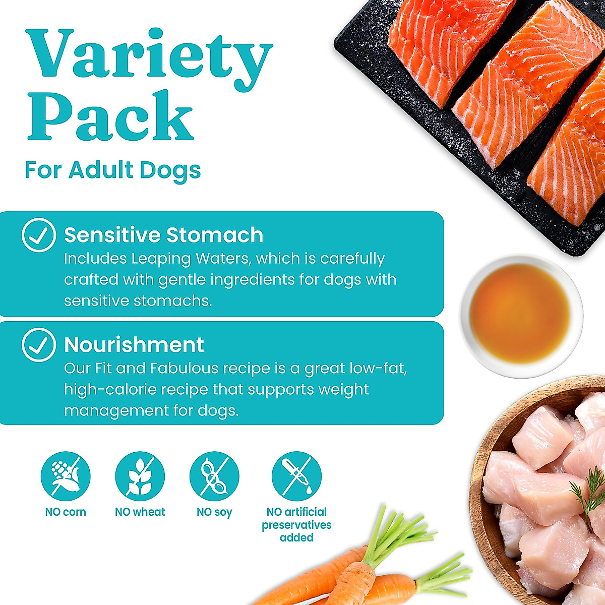 Solid Gold Wet Dog Food Variety Pack for Picky Eaters - Fit & Fabulous Chicken + Leaping Waters Chicken & Salmon Grain Free Canned Dog Food - Made with Real Protein for Sensitive Stomachs - 6 Pack