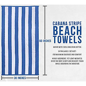 Utopia Towels [4 Pack] Cabana Stripe Beach Towel, (30 x 60 Inches) Oversized 100% Ring Spun Cotton Pool Towels, Highly Absorbent Quick Dry Bath Towels for Bathroom, and Swim Towel (Blue, Yellow, Green, Orange)