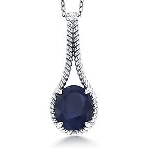 Gem Stone King 925 Sterling Silver 12X10MM Oval Gemstone Birthstone Twisted Rope Necklace | Solitaire Pendant Necklace for Women | With 18 Inch Silver Chain