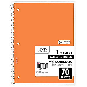 Mead Spiral Notebooks, 6 Pack, 1-Subject, College Ruled Paper, 10-1/2" x 8”, 70 Sheets per Notebook, Assorted Colors (73065)…