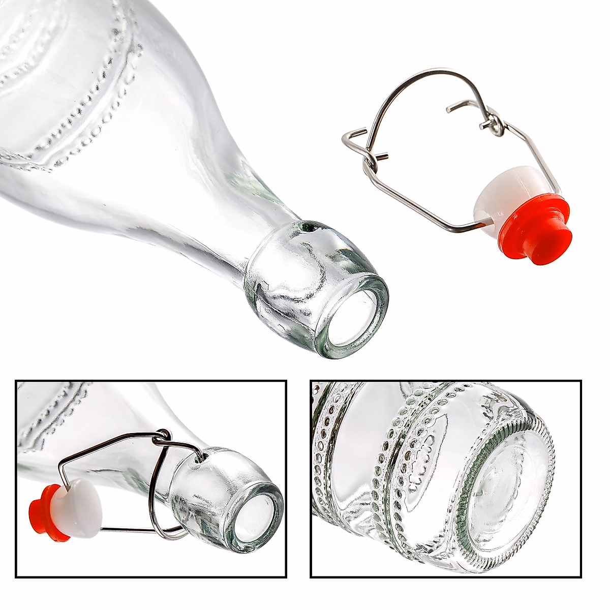 Nicunom 4 Pack Swing Top Glass Bottles 32 Oz, Clear Glass Brewing Bottle Flip Top Glass Bottle Airtight Glass Beer Bottles for Kombucha, Beverages, Wine, Juice, Oil, Vinegar, Water, Soda, Kefir