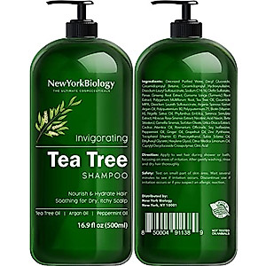 New York Biology Tea Tree Shampoo and Conditioner Set – Deep Cleanser – Relief for Dandruff and Dry Itchy Scalp – Therapeutic Grade - Helps Promote Hair Growth – 16.9 fl Oz