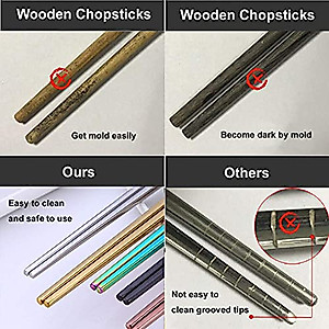 Dtdepth Stainless Steel Chopsticks - 5 Pairs Gold Reusable Dishwasher Safe Chopsticks, 304 Stainless Steel, Easy to Use (No Color Fading)