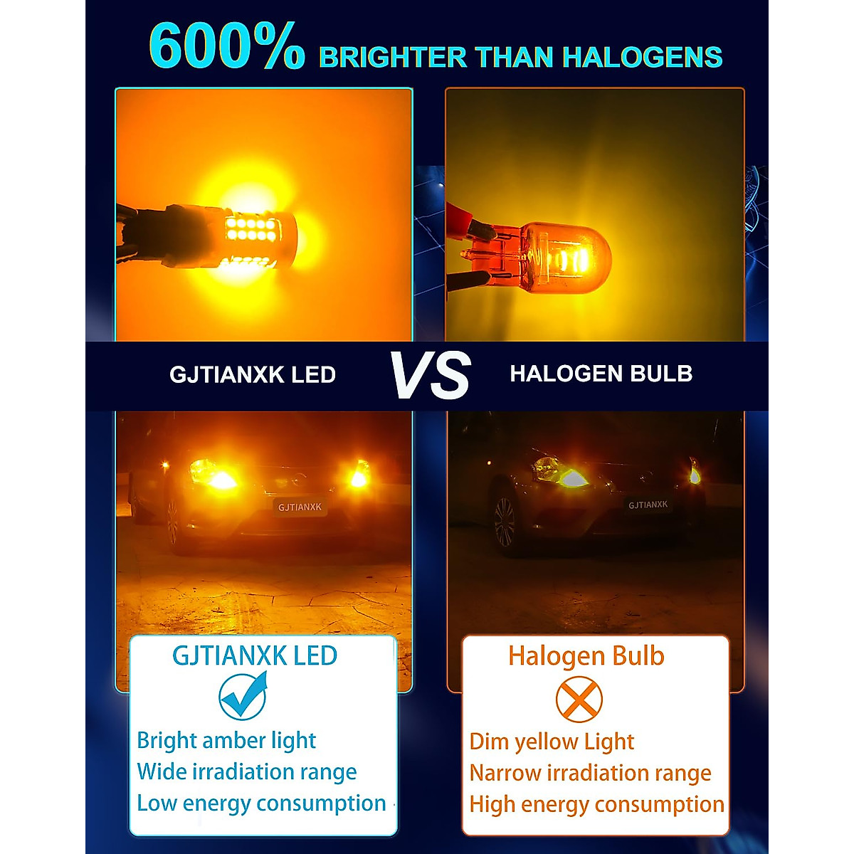 GJTIANXK 7440 LED Bulbs for Turn Signal Lights Amber Yellow 2200K Extremely Bright CANBUS Error Free T20 7440A 7440NA 7441 WY21W LED Bulbs Replacement (Pack of 2)