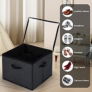 Mayniu Shoe Organizer Fits 16 Pairs, Large Shoe Organizer Cub Bins Box with Reinforced Handles, Closet Organizers and Storage for Shoes, Sneakers, Sandal and High Heeled (Black)