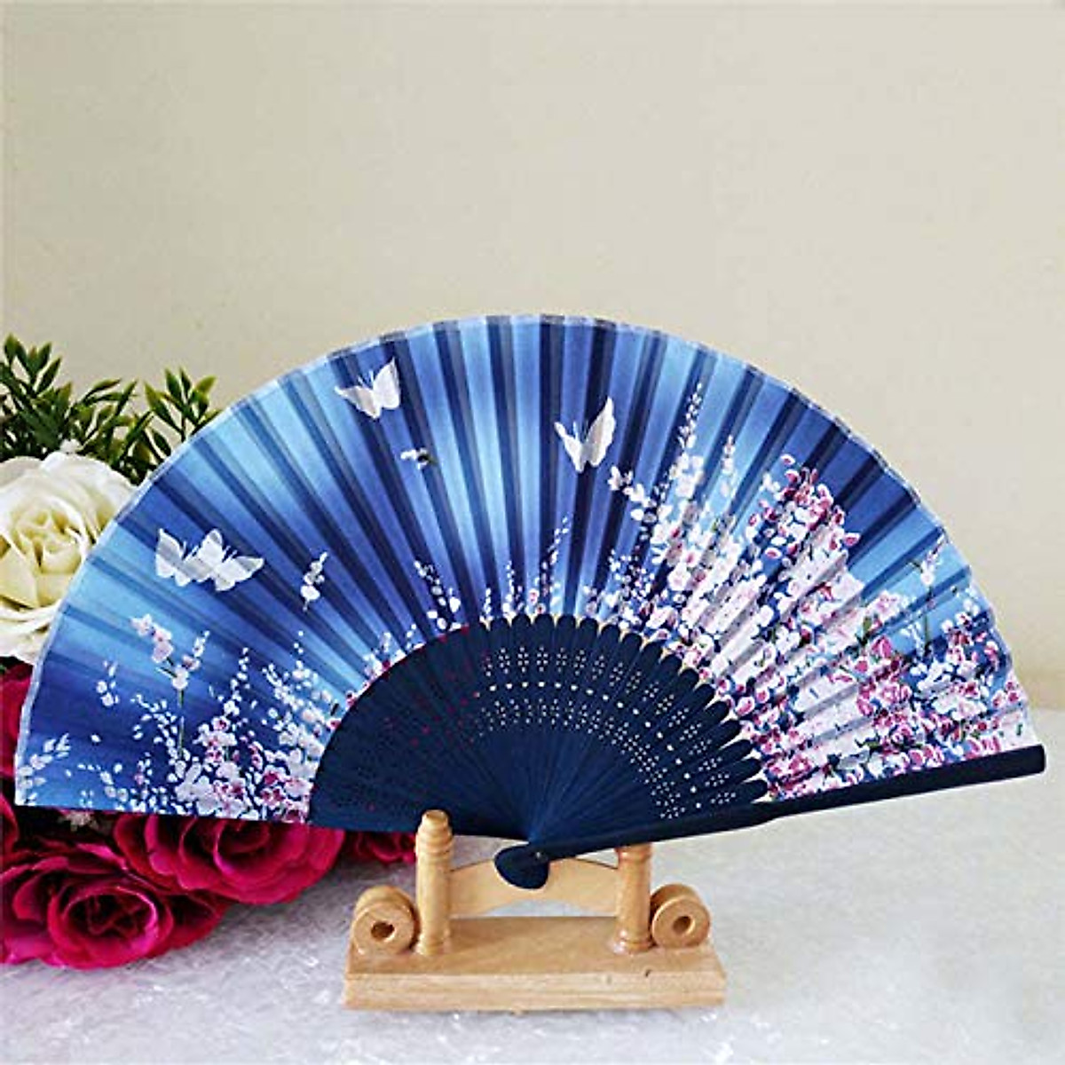 RAZZUM Decorative Folding Fans Pattern Folding Dance Wedding Party Lace Silk Folding Hand Held Flower Fan Hand Fan Cool Bamboo Flower Personalized Chinese Fans Fan (Color : Grey)