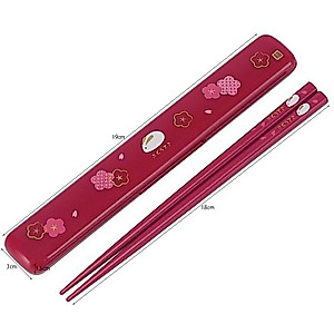 Skater Japanese Rabbit Blossom Chopstick and Case, Red