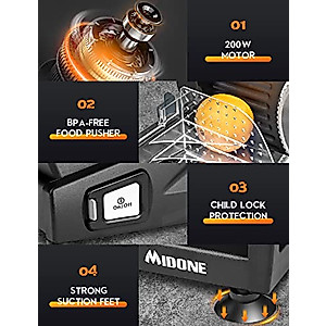MIDONE Meat Slicer 200W Electric Deli Food Slicer with Two Removable 7.5’’ Stainless Steel Blade, Adjustable Thickness for Home Use, Child Lock Protection, Black
