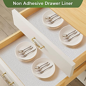 Moriah Non Adhesive Shelf Liner for Kitchen Cabinet, Strong Grip Drawer Liner Waterproof Washable for Bathroom, Non Slip Cabinet Paper Liner Protector for Cupboard Shelves(White,12'' x 10')