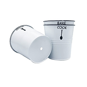 Hydrone Design Metal Utensil Holder Set with Tray, Kitchen Utensil Storage Caddy Flatware Organizer,White Farmhouse Countertop Decor