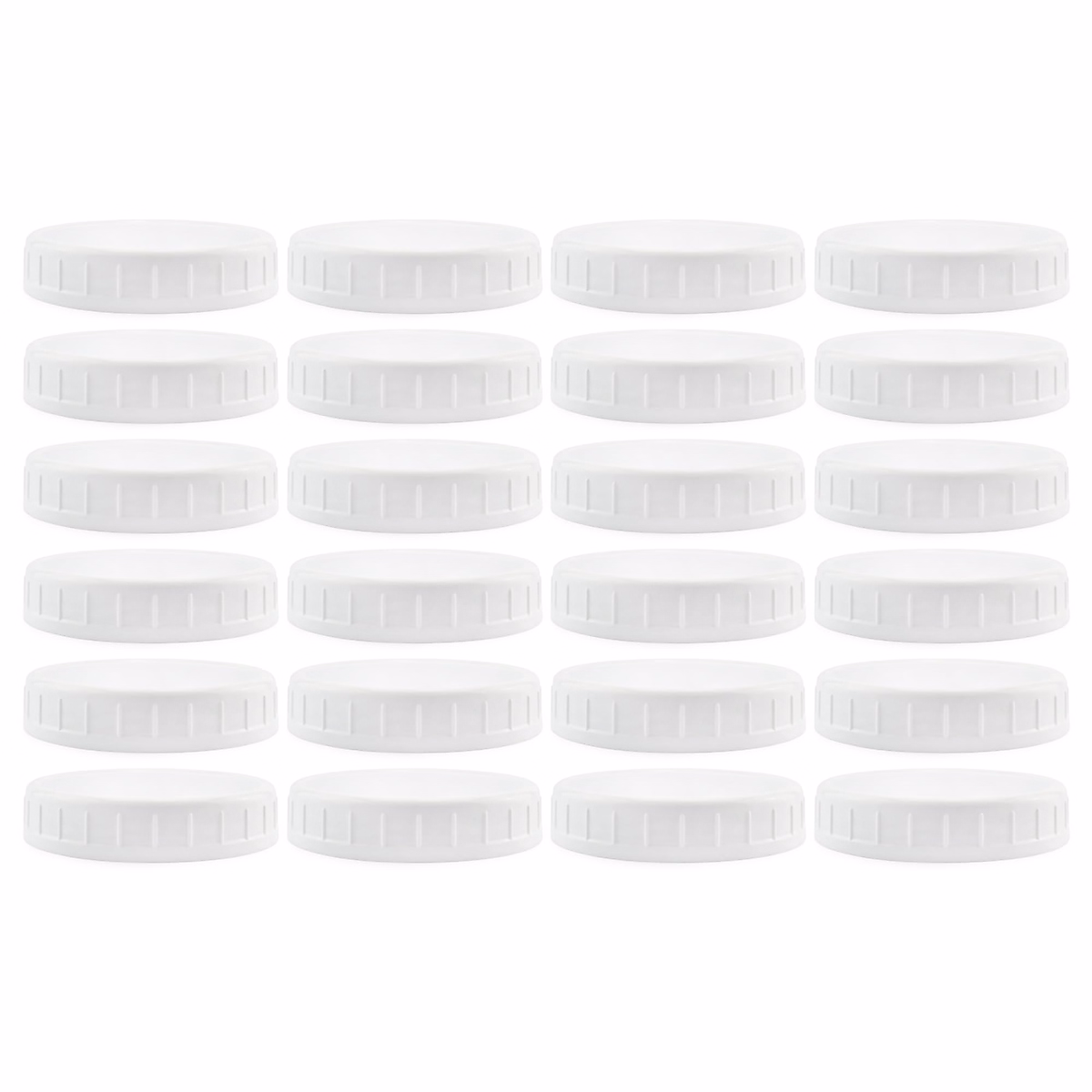 Cornucopia Wide Mouth Plastic Mason Jar Lids (24-Pack Bundle); 2 Dozen Unlined White Ribbed Lids, 86-450 Size