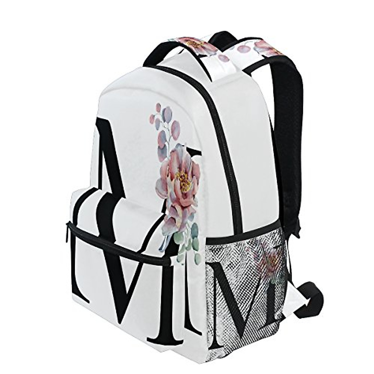 TropicalLife Letter M with Flower Backpacks Bookbag Shoulder Backpack Hiking Travel Daypack Casual Bags
