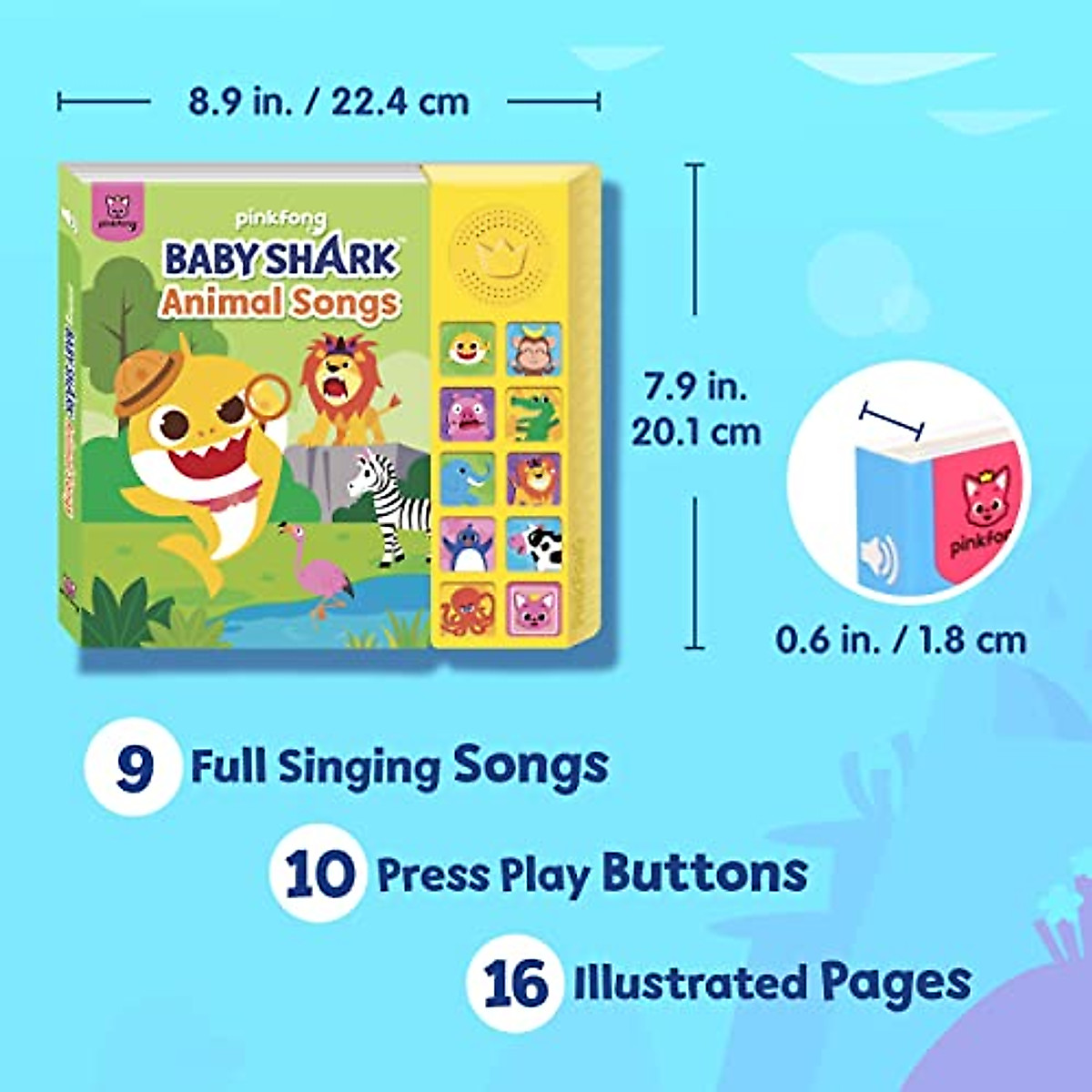 Baby Shark Animal Songs 10 Button Sound Book | Learning & Education Toys | Interactive Books for Toddlers 1-3 | Gifts for Boys & Girls
