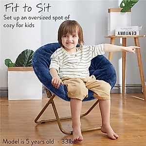 Heritage Kids Faux Fur Kids Saucer Chair, Navy with Gold Base