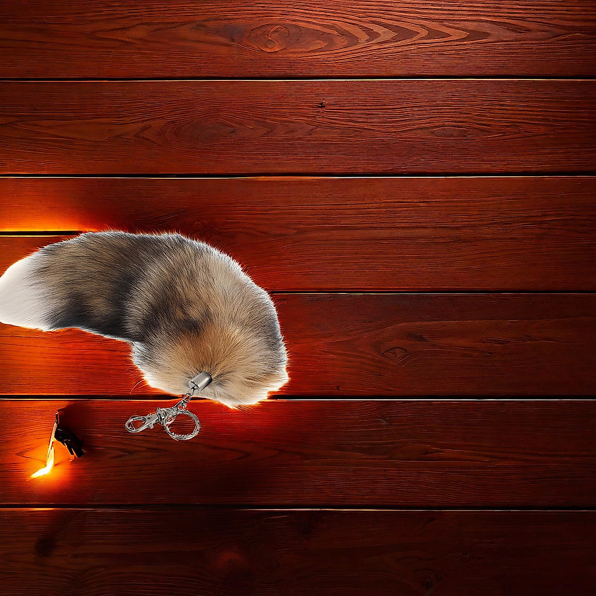 Iivos Fluffy Therian fox Tail Keychain - Soft Fur, Realistic Colors, Durable, Perfect for Cosplay, Renaissance Fairs (1, Sun Fox)