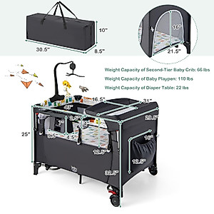BABY JOY 5-in-1 Pack and Play, Baby Bedside Sleeper with Bassinet, Multifunction Bedside Crib from Newborn to Toddlers, U-Shaped Diaper Changer, Playard, Safety Strap, Music Box & Hanging Toys