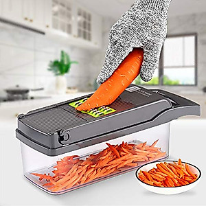 PJ Kitchen Accessories Smart Vegetable Chopper with Mandoline Slicer - Food & Veggie Cutter, Dicer for Onion, Potato & fruits Gray