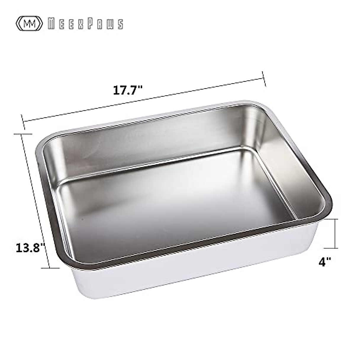 MEEXPAWS Stainless Steel Litter Box for Cats (18”×14”×4”) | Non Stick | Odor Control |Metal cat Litter Scoop | Cat Litter mat | Splash Guard | Easy Clean