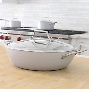 TECHEF - CeraTerra, 5 Qt / 12-in Ceramic Nonstick All Purpose Chef Pan with Cover, (PTFE and PFOA Free Ceramic Exterior & Interior), Oven & Dishwasher Safe, Made in Korea, Grey/Silver (5 Qt Chef Pan)