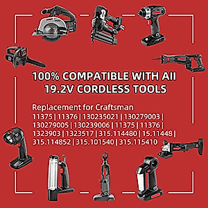2 Pack 19.2V 5000mAh C3 Lithium Battery Replacement for Craftsman 19.2 Volt Battery XCP DieHard 315.115410 315.11485 1323903 130211004 11375 11045 315.Pp2011